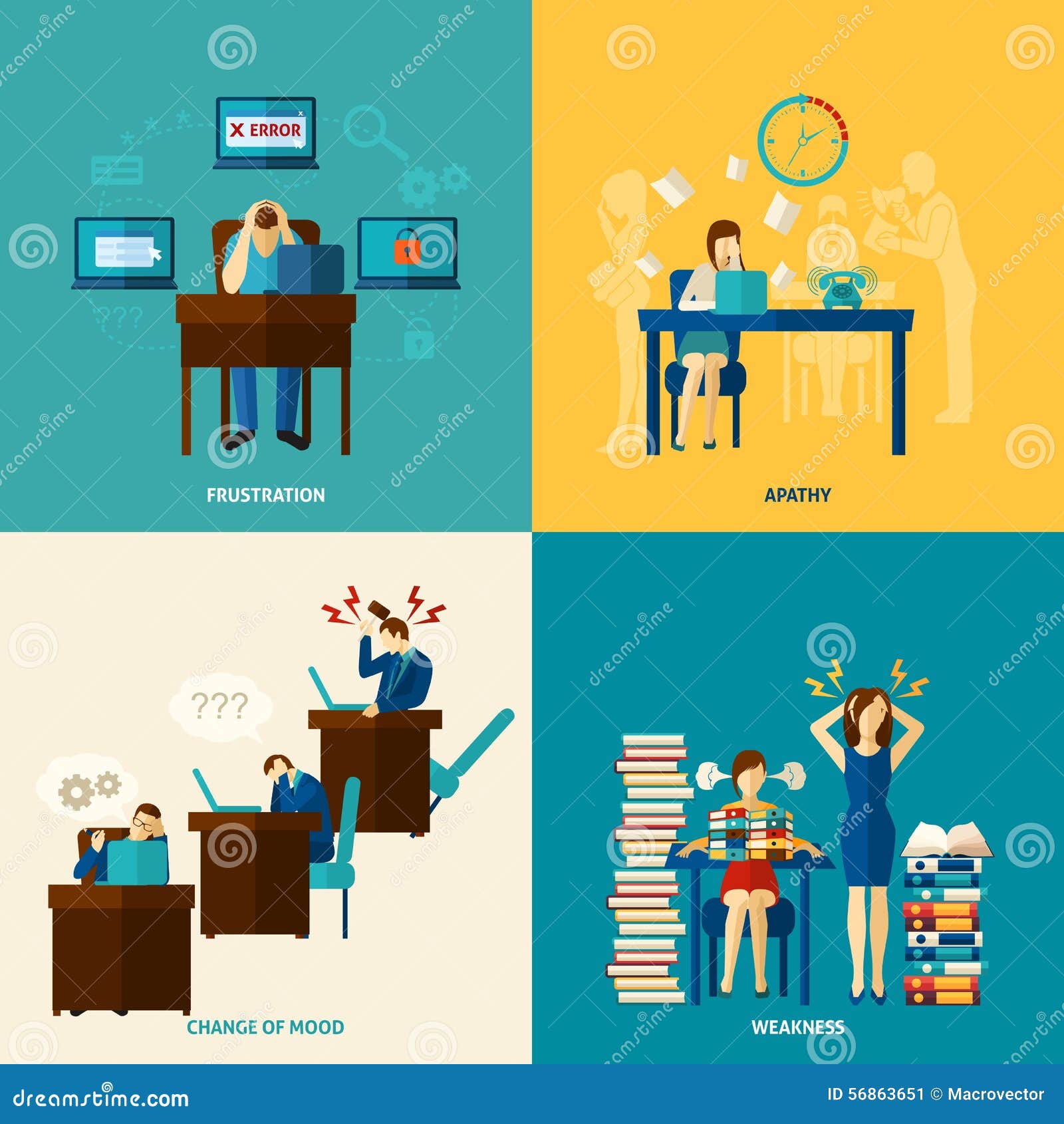 Frustration Icons Flat Set stock vector. Illustration of change - 56863651