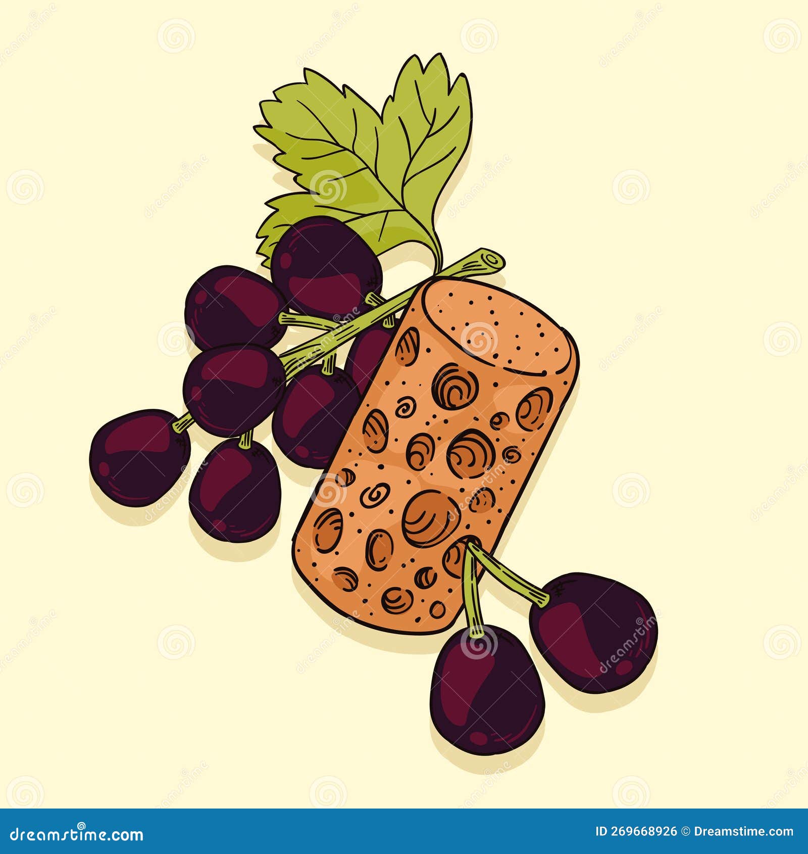 Frutas De Uva Con Corcho De Vino Ilustración del Vector - Ilustración ...