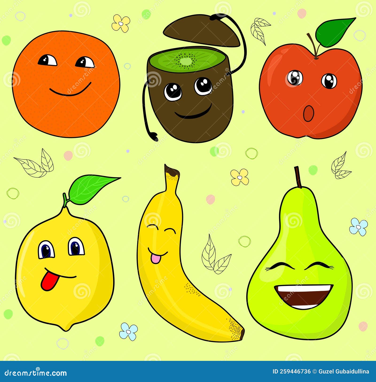 Frutas Divertidas Con Emociones Stock de ilustración - Ilustración de ...