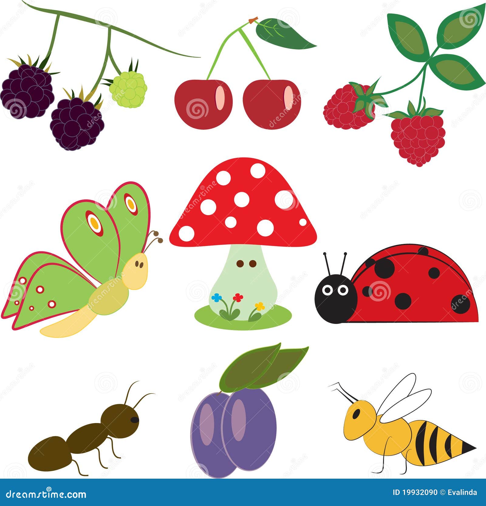 Frutas e insectos ilustración del vector. Ilustración de fruta - 19932090