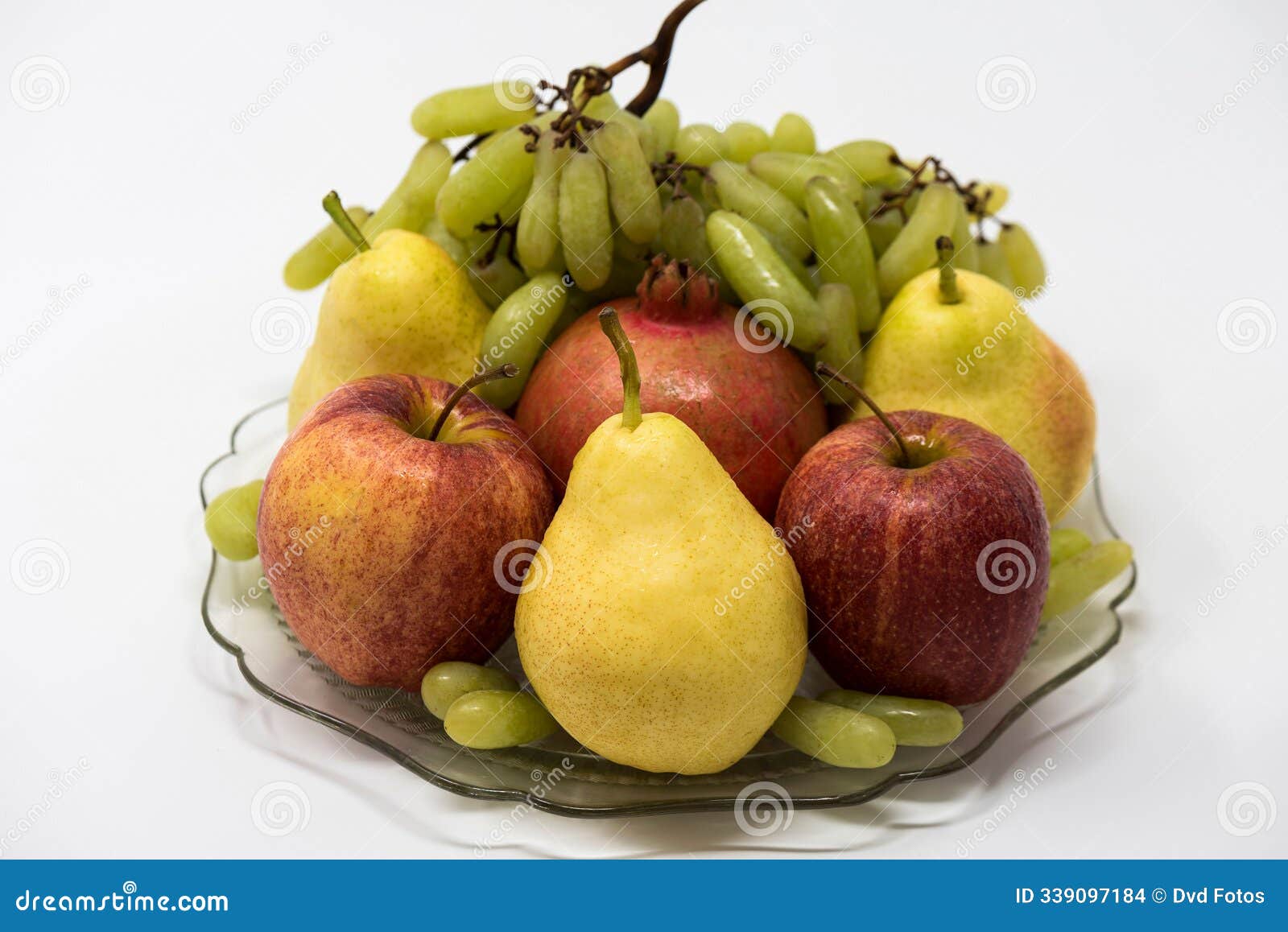 Frutas Manzanas Uvas Pera Granada Sobre Fondo Blanco Foto de archivo ...
