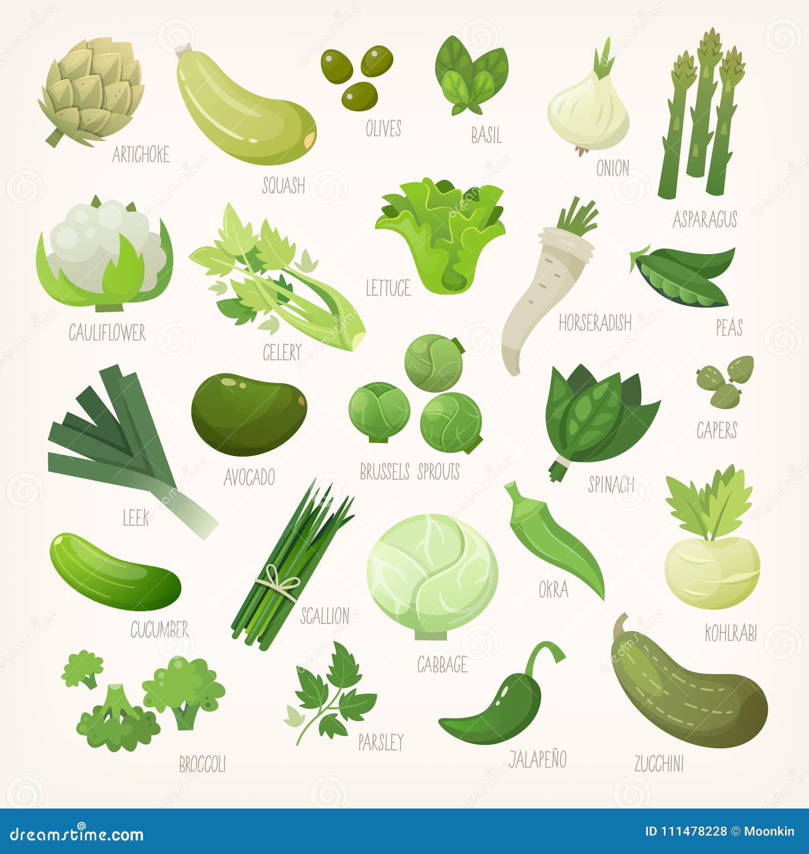 Frutta E Verdure Verdi Con I Nomi Illustrazione Vettoriale ...