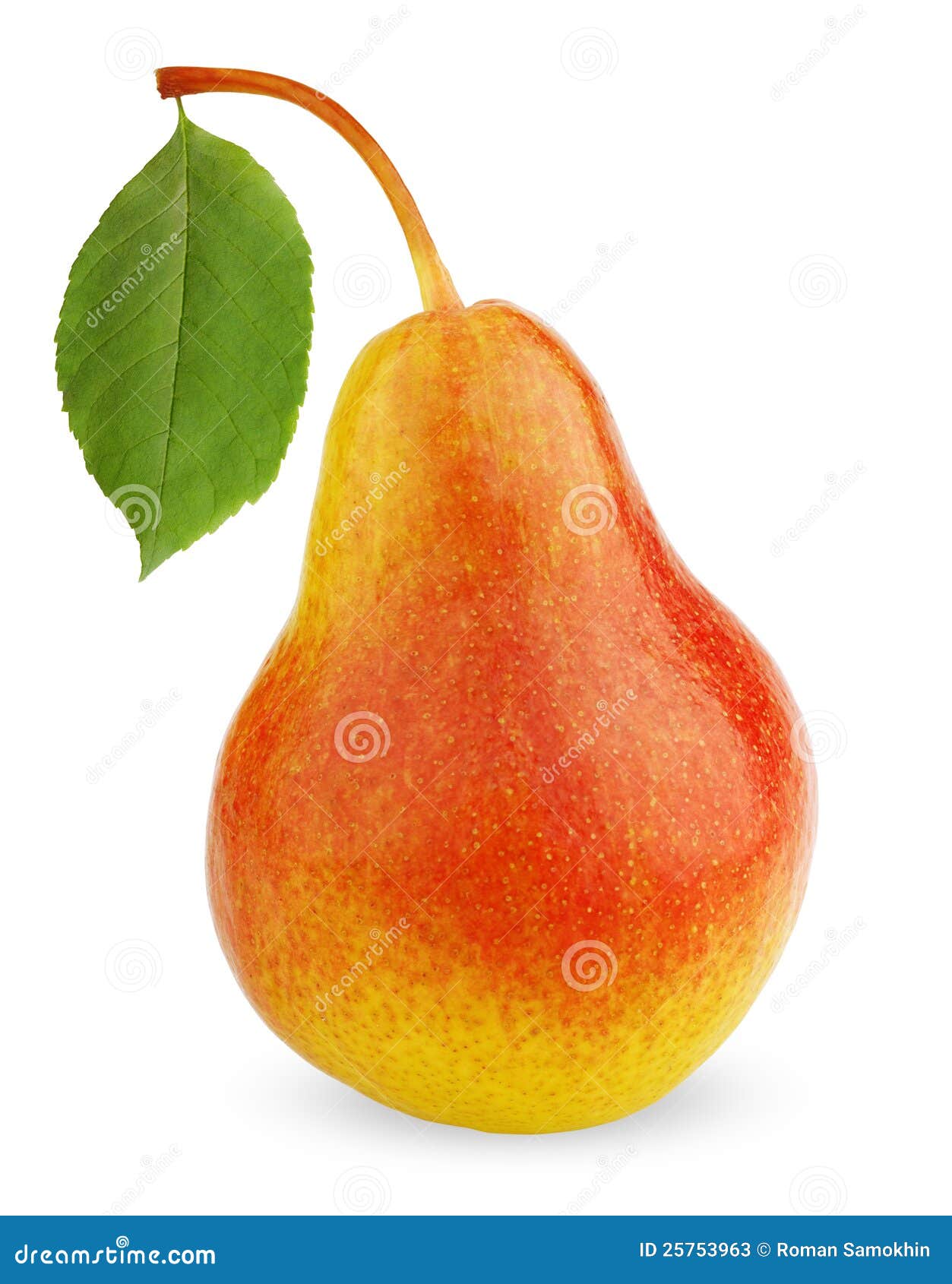 Frutta Rosso-gialla Matura Della Pera Con Il Foglio Immagine Stock ...