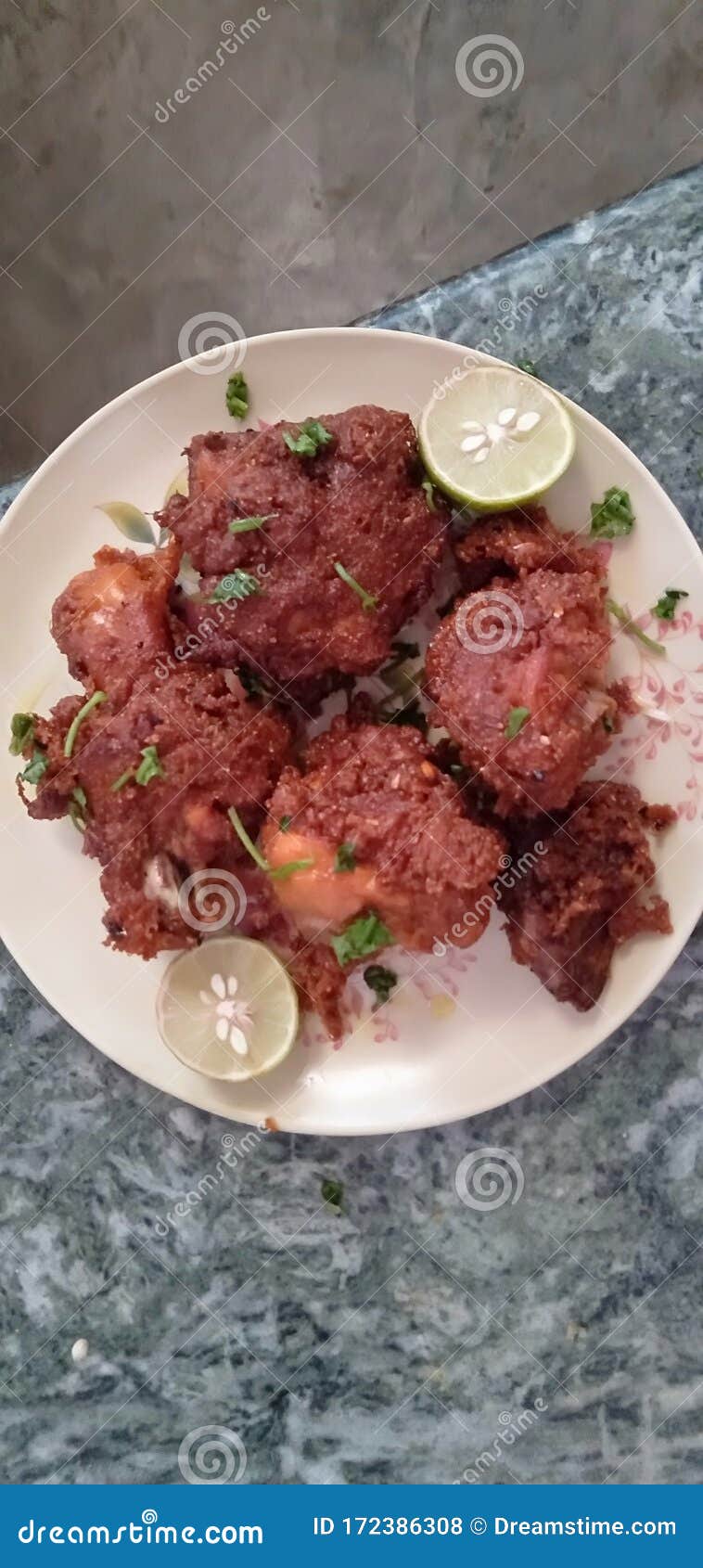 Fry chicken in plate stock photo. Image of plate, lemon - 172386308