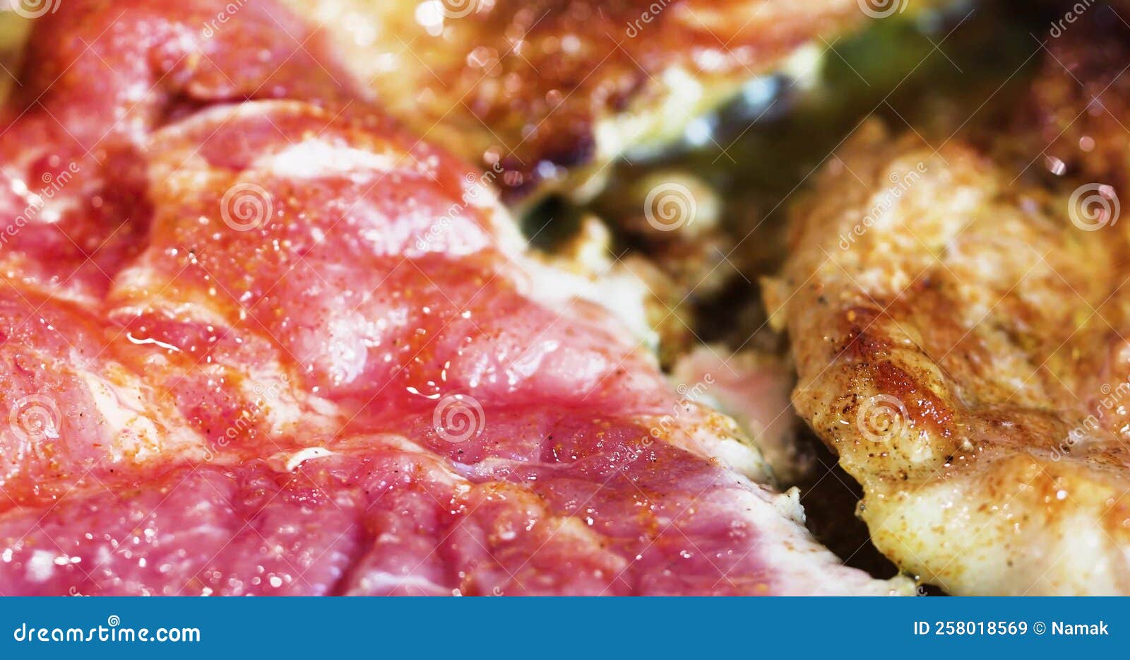 Fry A Piece Of Pork Steak In Oil And Salt In A Frying Pan Flat Lay Stock Video Video Of Meat