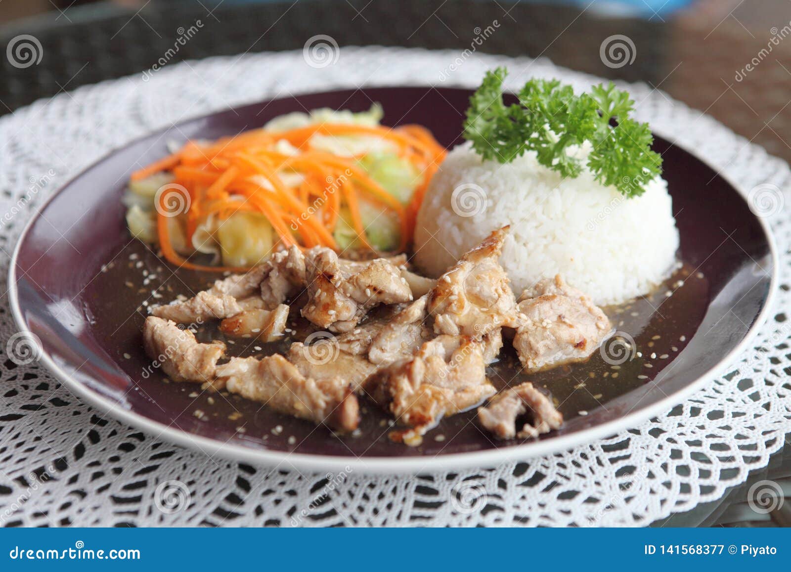 Fry pork with rice stock image. Image of curry, thai - 141568377
