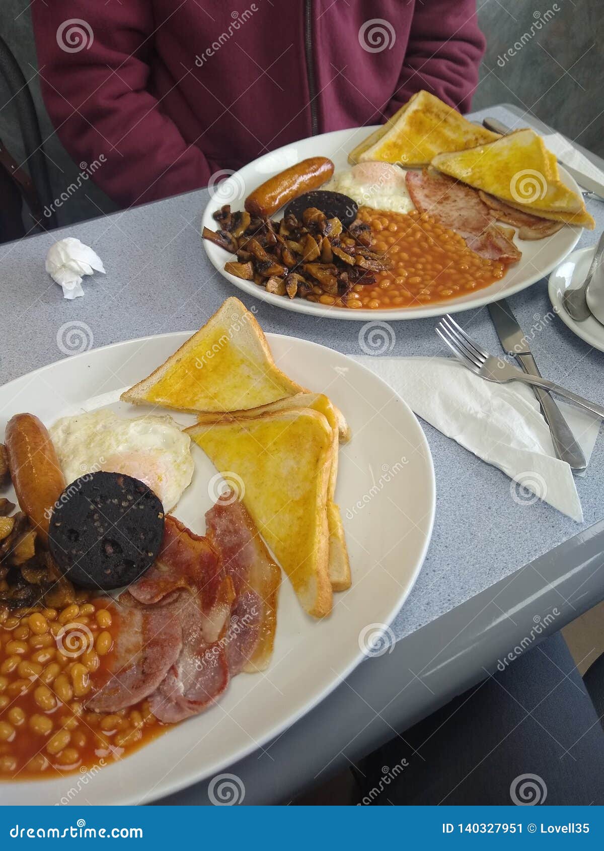 Fry up breakfast for two stock image. Image of plates - 140327951