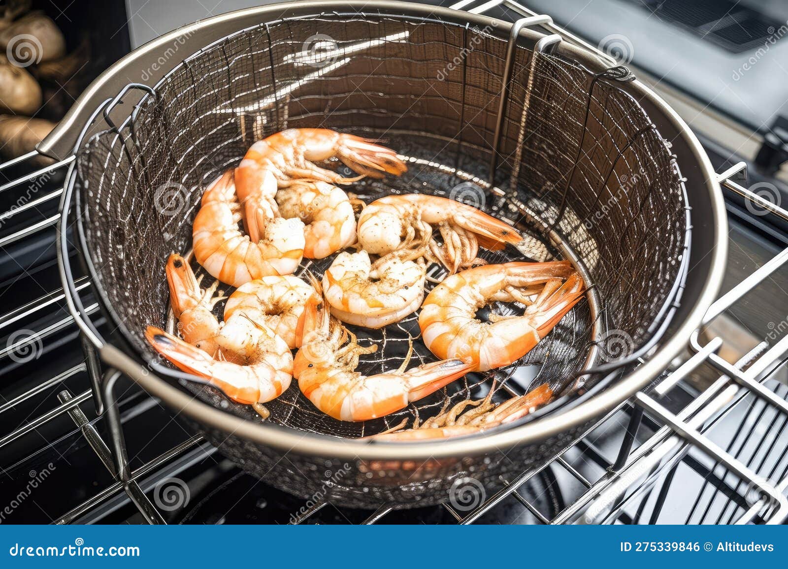 Fryer Basket Overflowing with Tiger Shrimp Prawns Stock Illustration ...