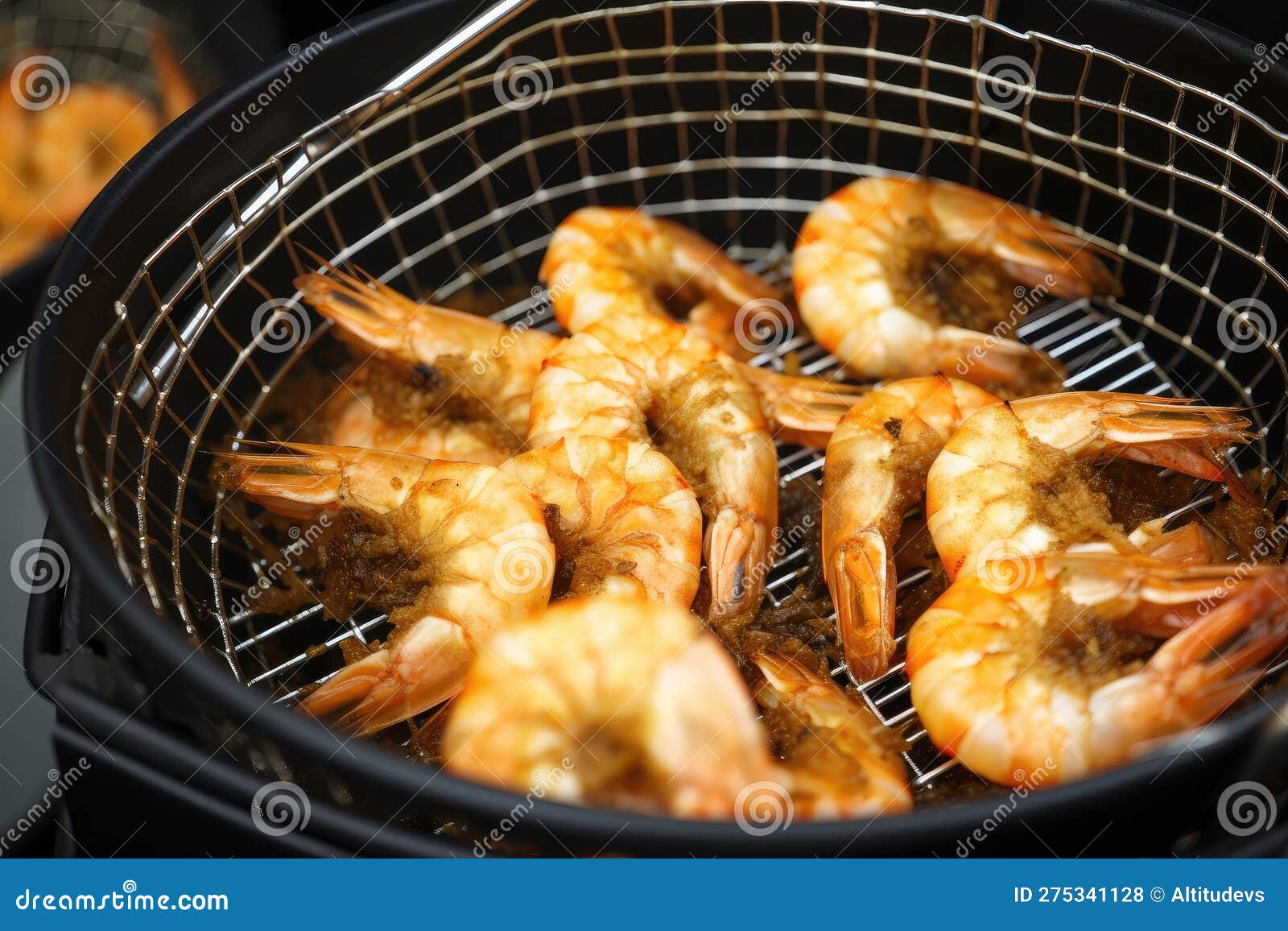 Fryer Basket Overflowing with Tiger Shrimp Prawns Stock Photo - Image ...