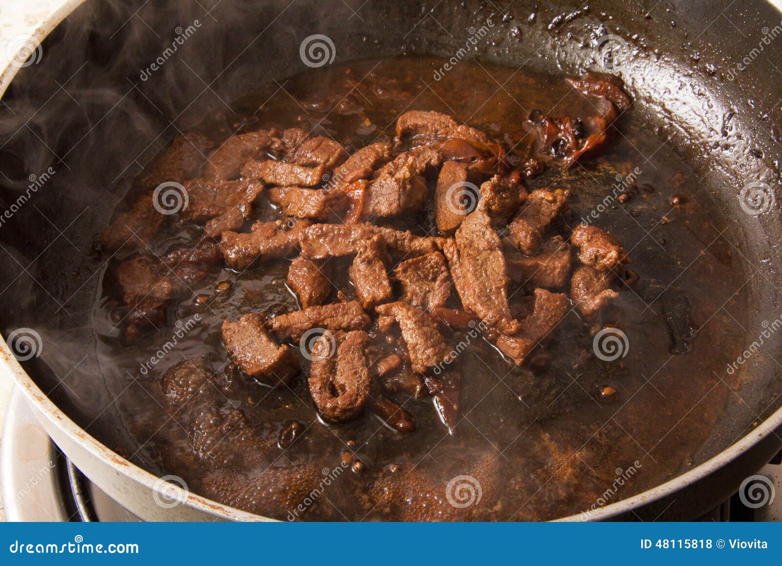 Frying beef stock photo. Image of kitchen, delicious - 48115818