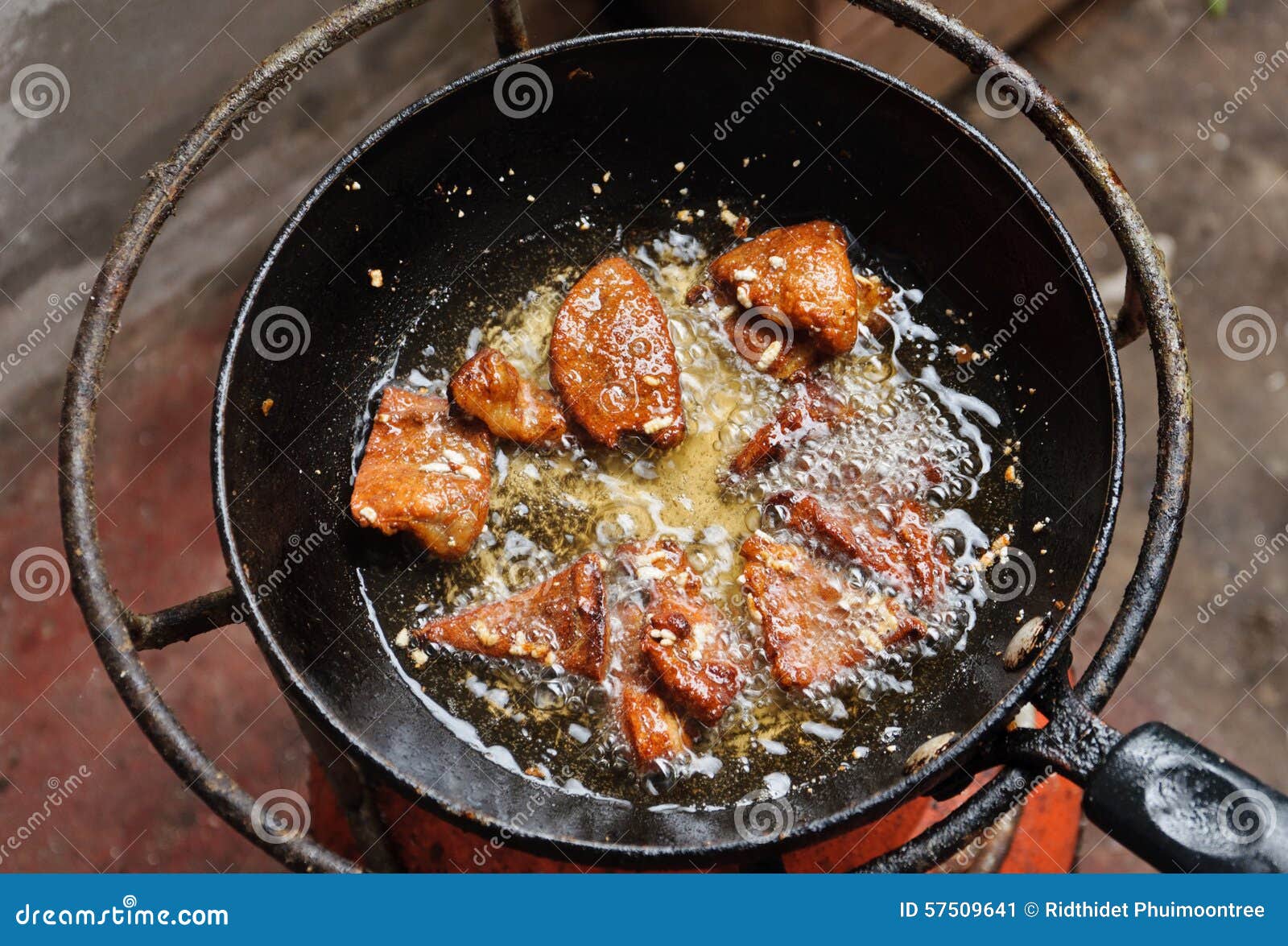 Frying dried meat. stock image. Image of protein, nutrition - 57509641