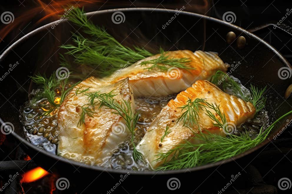 Frying Fish Fillets in a Deep Pan with Oil Stock Image - Image of ...