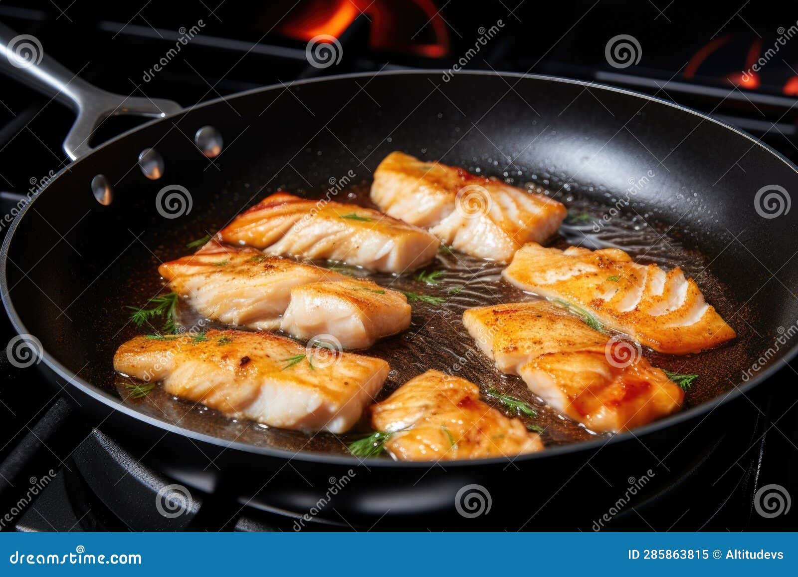 Frying Fish Fillets in a Deep Pan with Oil Stock Image - Image of ...