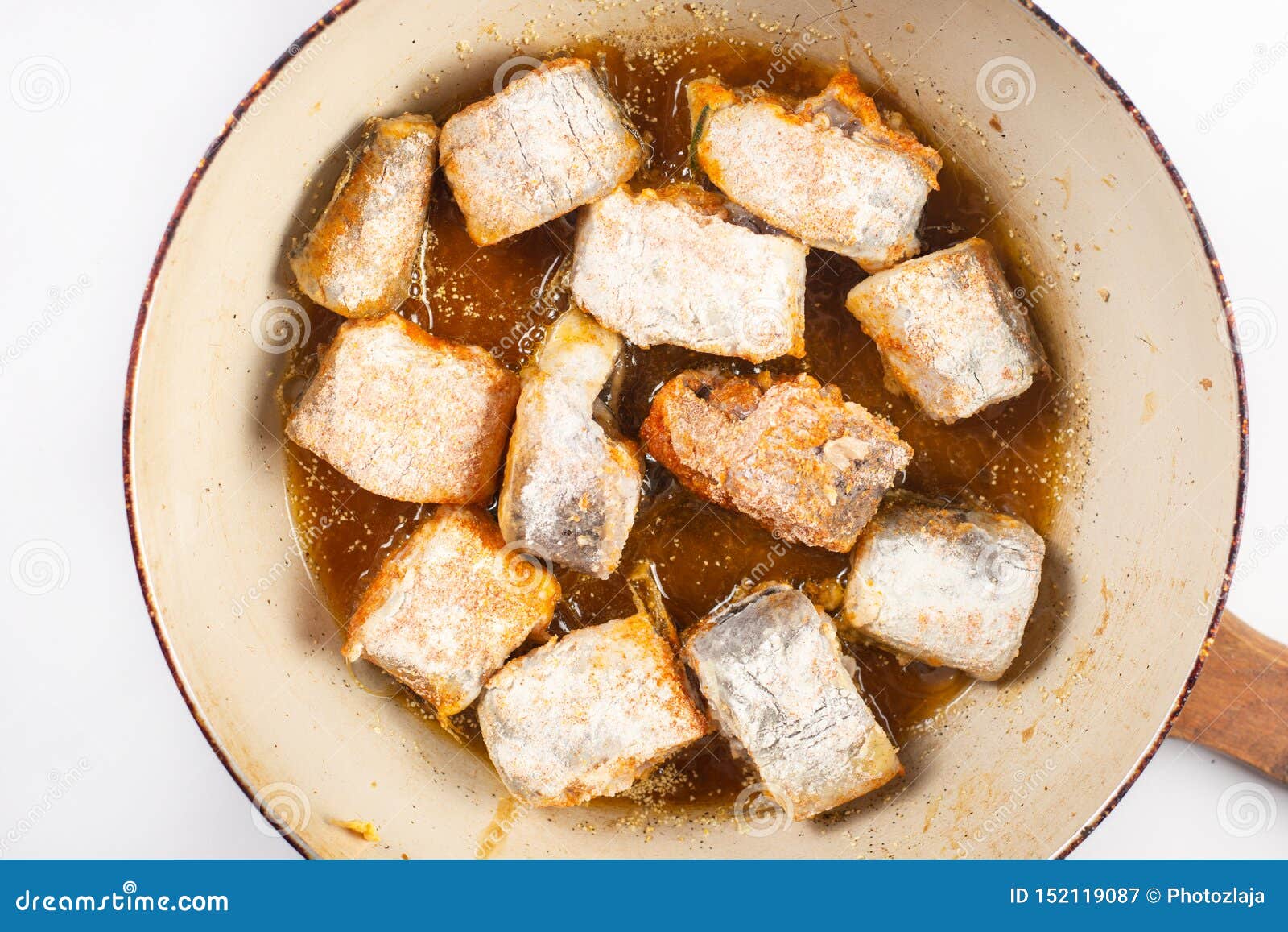 Frying Hake Fish in the Hot Oil with Flour Stock Image - Image of ...