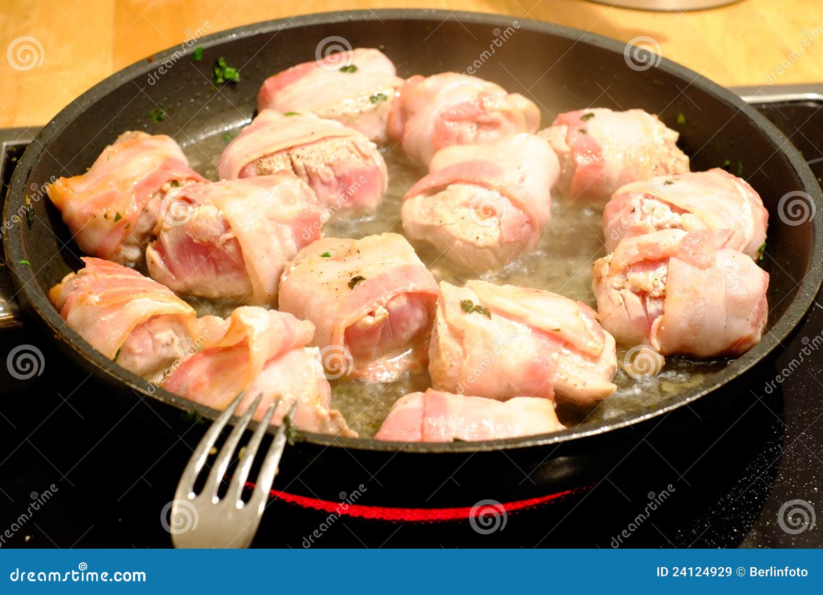 Frying meat stock image. Image of poking, wrapped, stove - 24124929