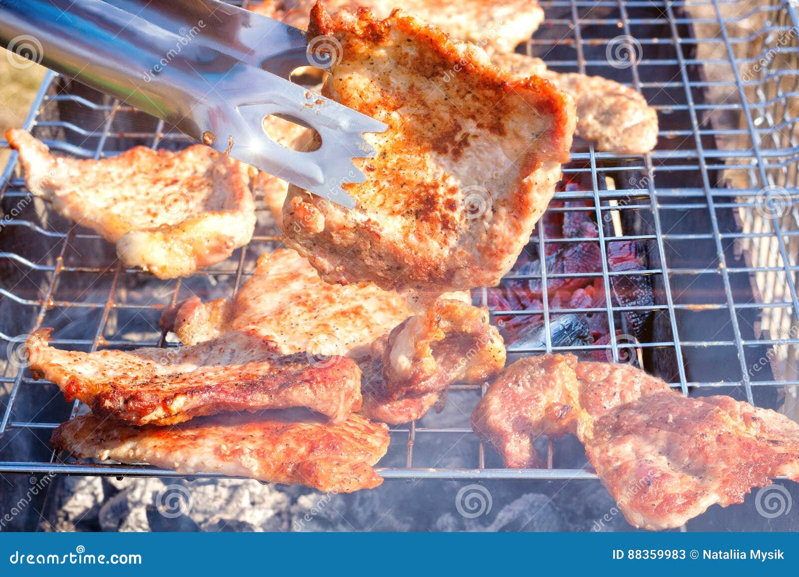 Frying meat grill. stock image. Image of american, food - 88359983