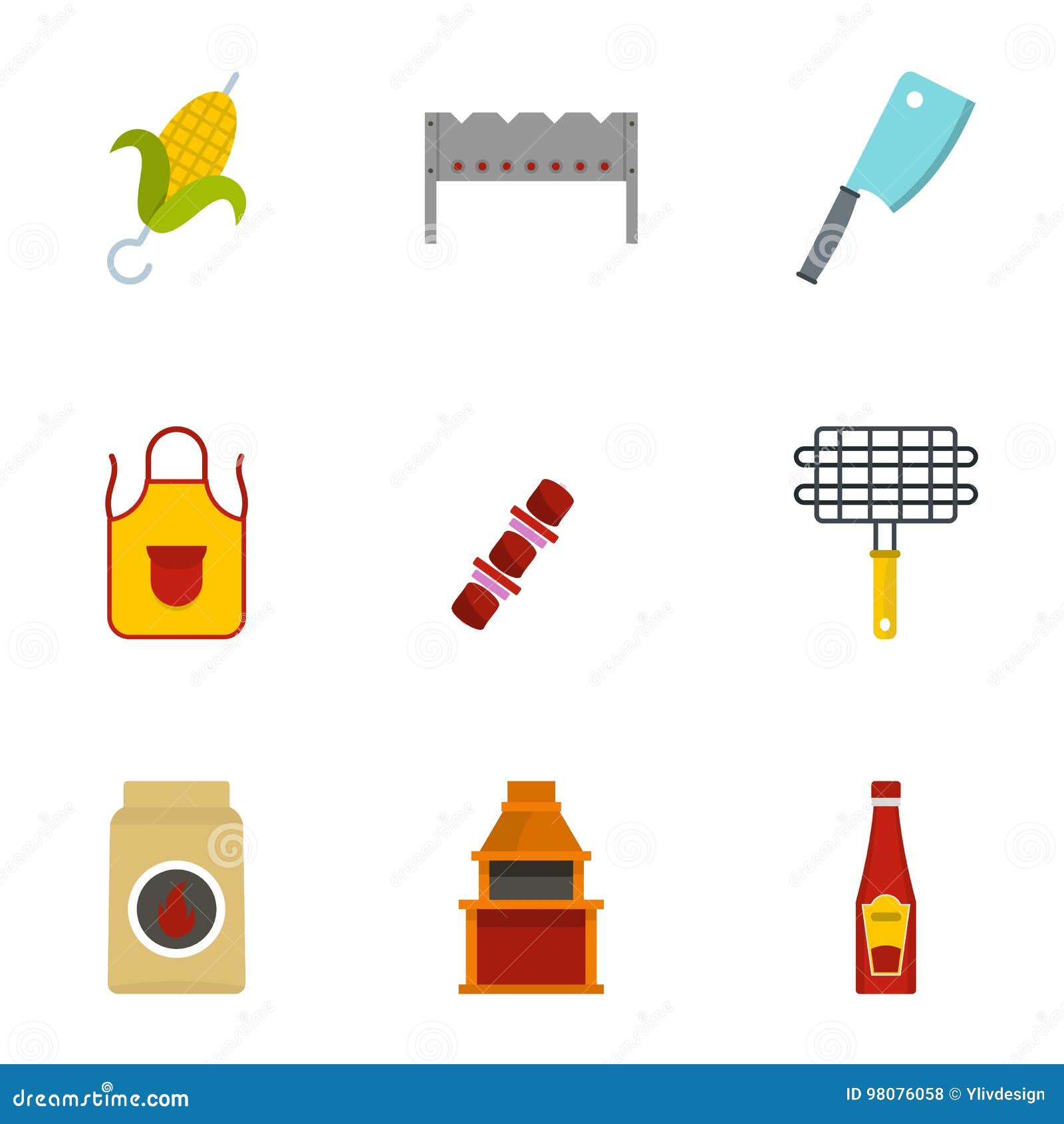 Frying Meat Icons Set, Flat Style Stock Vector - Illustration of cook ...