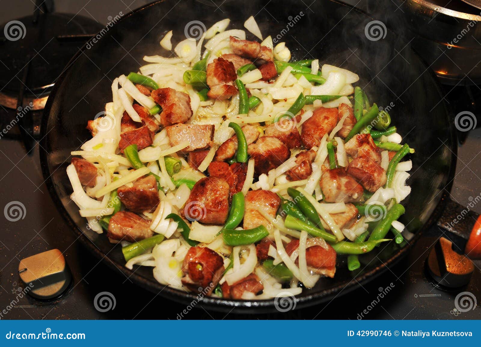 Frying Meat with Vegetables Stock Photo - Image of dish, delicious ...