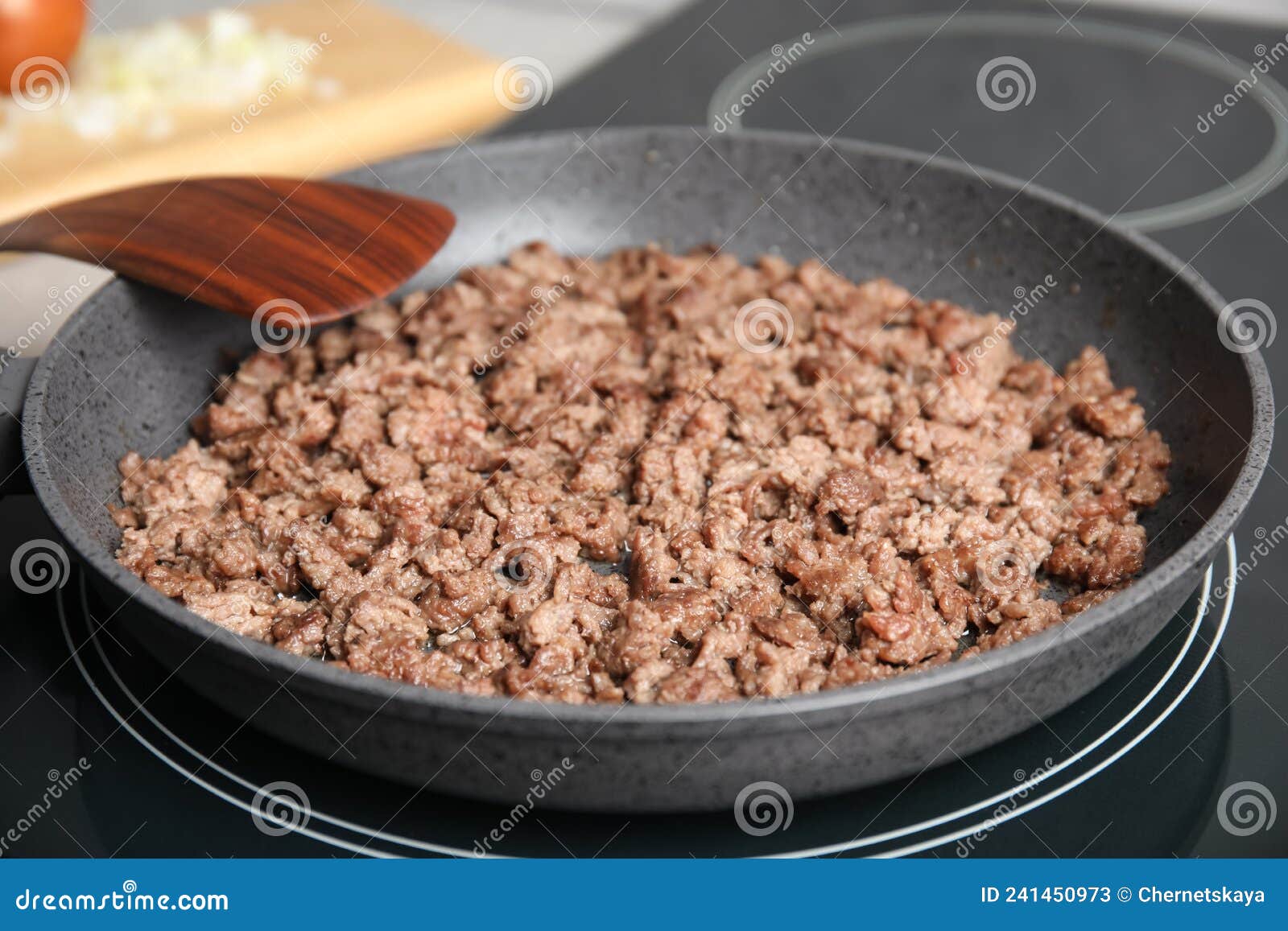 Frying Minced Meat in Pan on Induction Stove, Closeup Stock Image ...