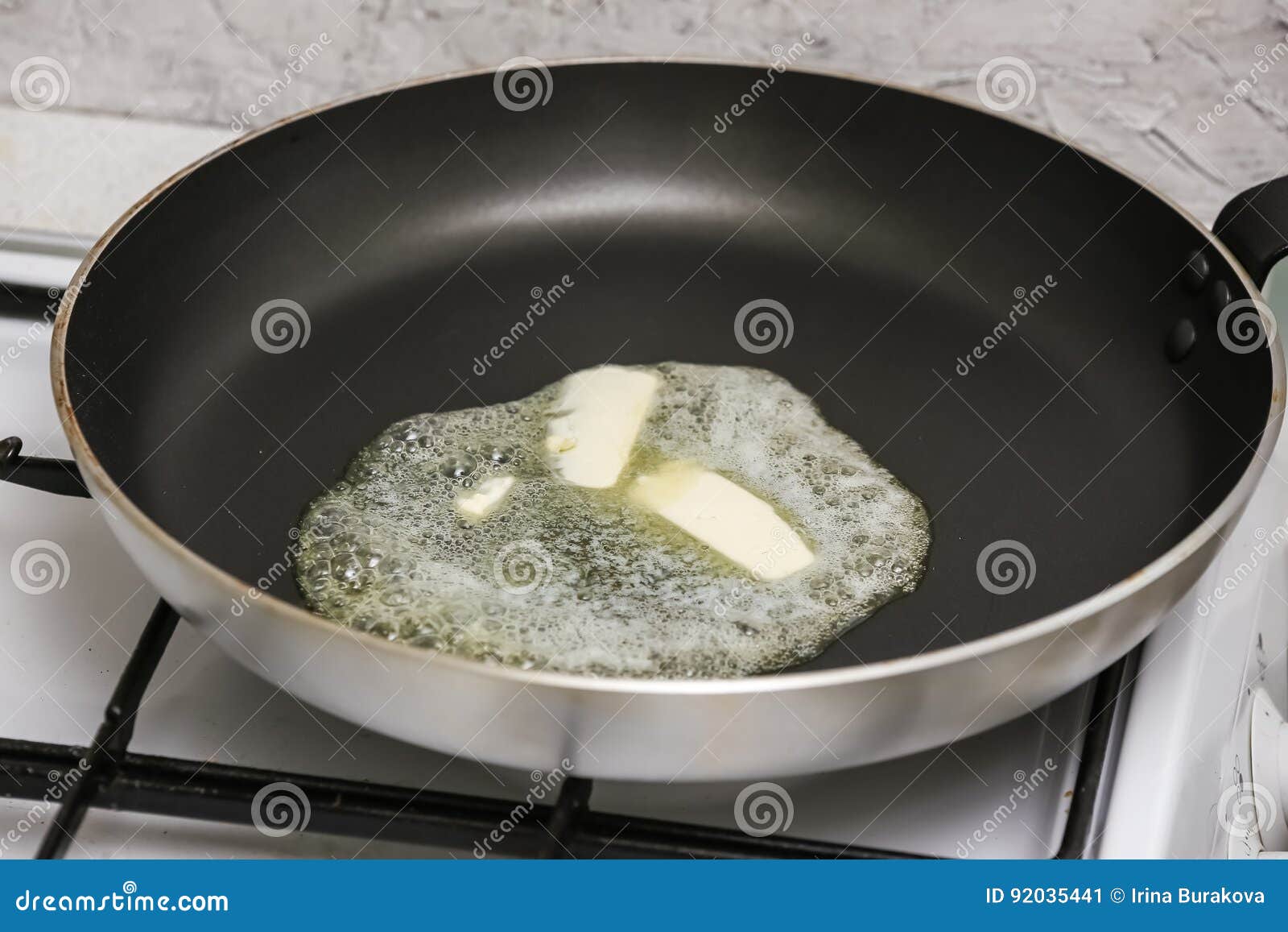 Frying pan with butter stock image. Image of ingredient - 92035441