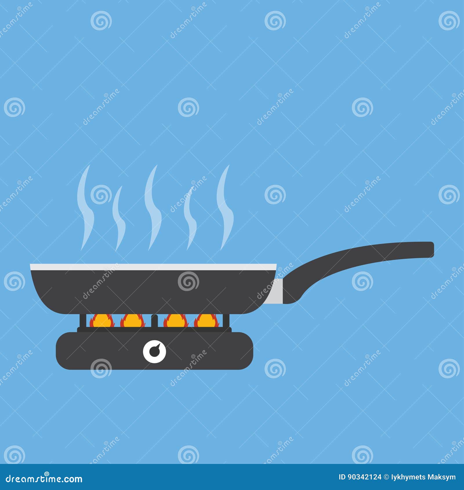 Frying pan on fire stock illustration. Illustration of vector - 90342124