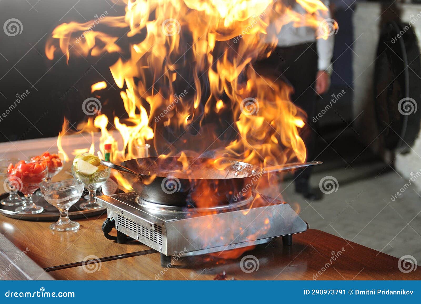 Frying Pan with Fire at a Cooking Show Stock Image - Image of fire ...