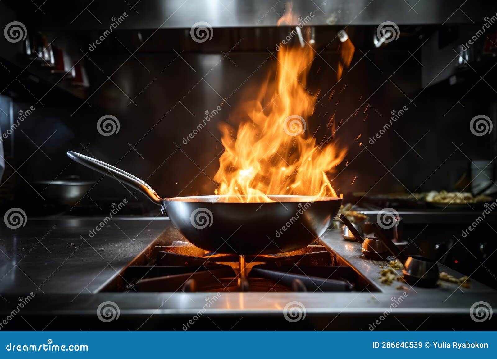 Frying Pan Fire. Generate AI Stock Illustration - Illustration of black ...