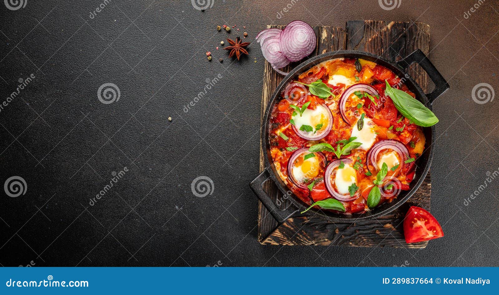 Frying Pan with Fresh Shakshuka, Middle Eastern Traditional Dish, Long ...