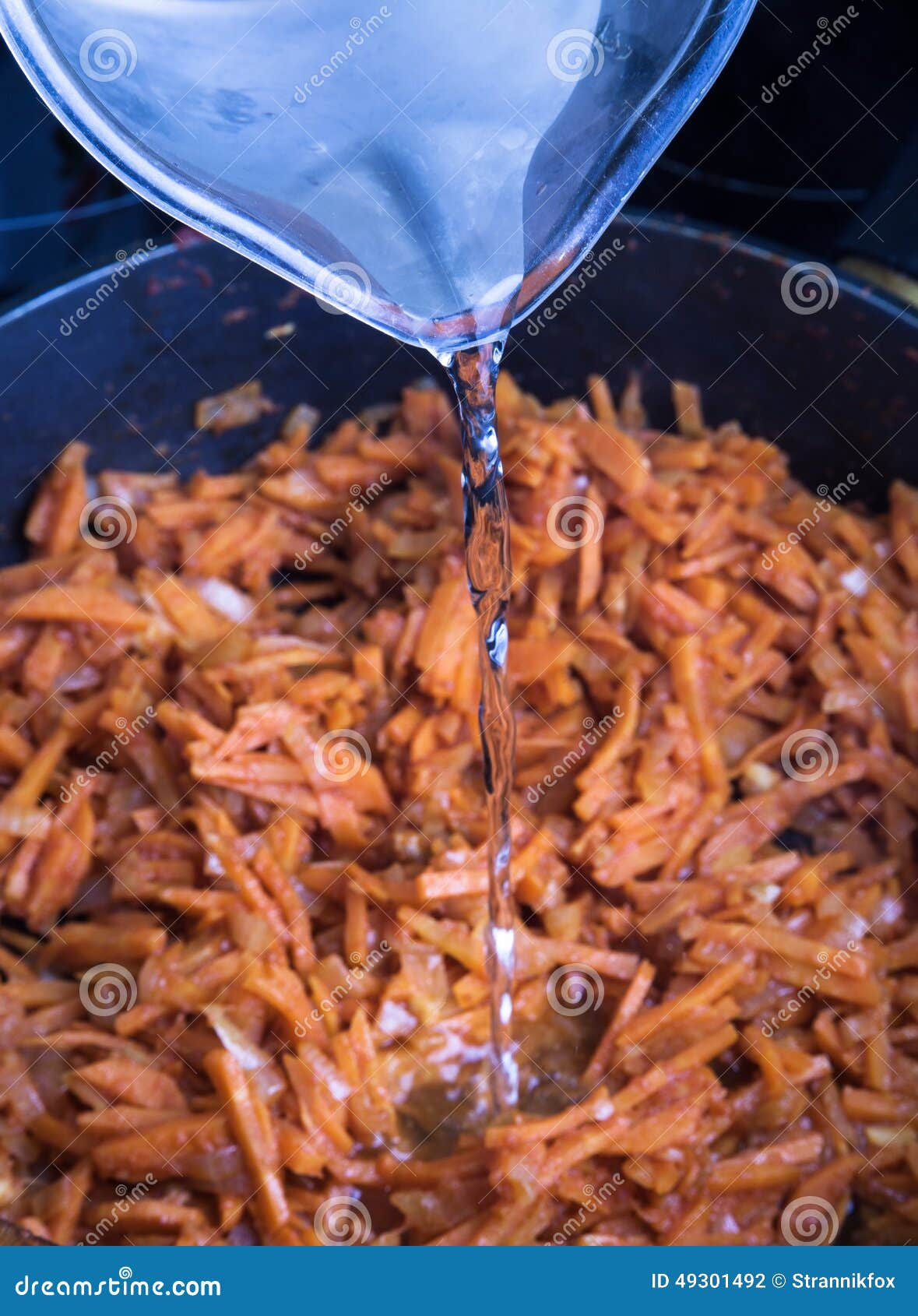 Frying Pan with Fried Carrots. Water Flowing Stock Photo - Image of ...