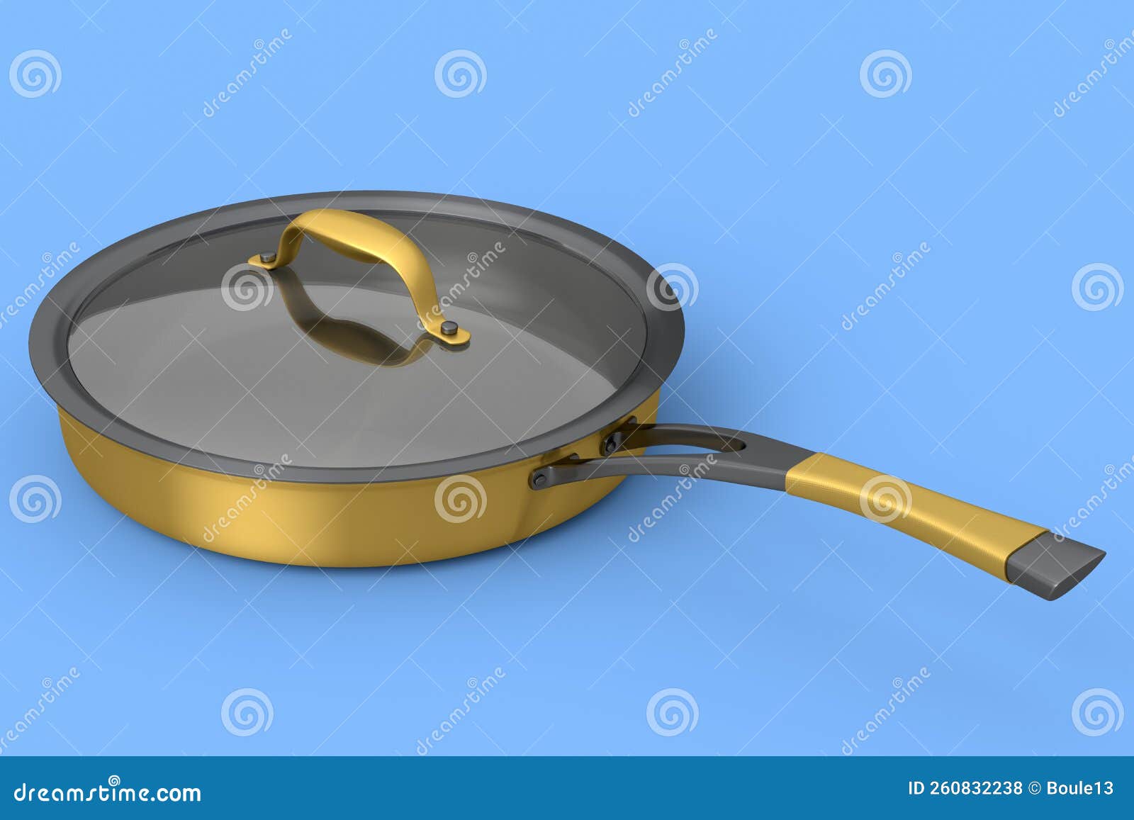 Frying Pan with Glass Lid on Blue Background, Non-stick Kitchen ...