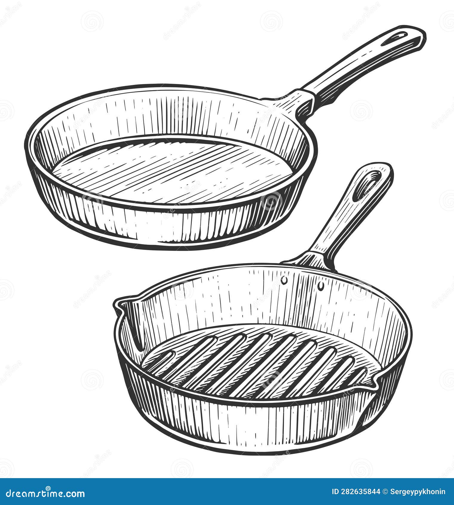 Frying Pan with Handle. Hand Drawn Sketch Vector Illustration in ...