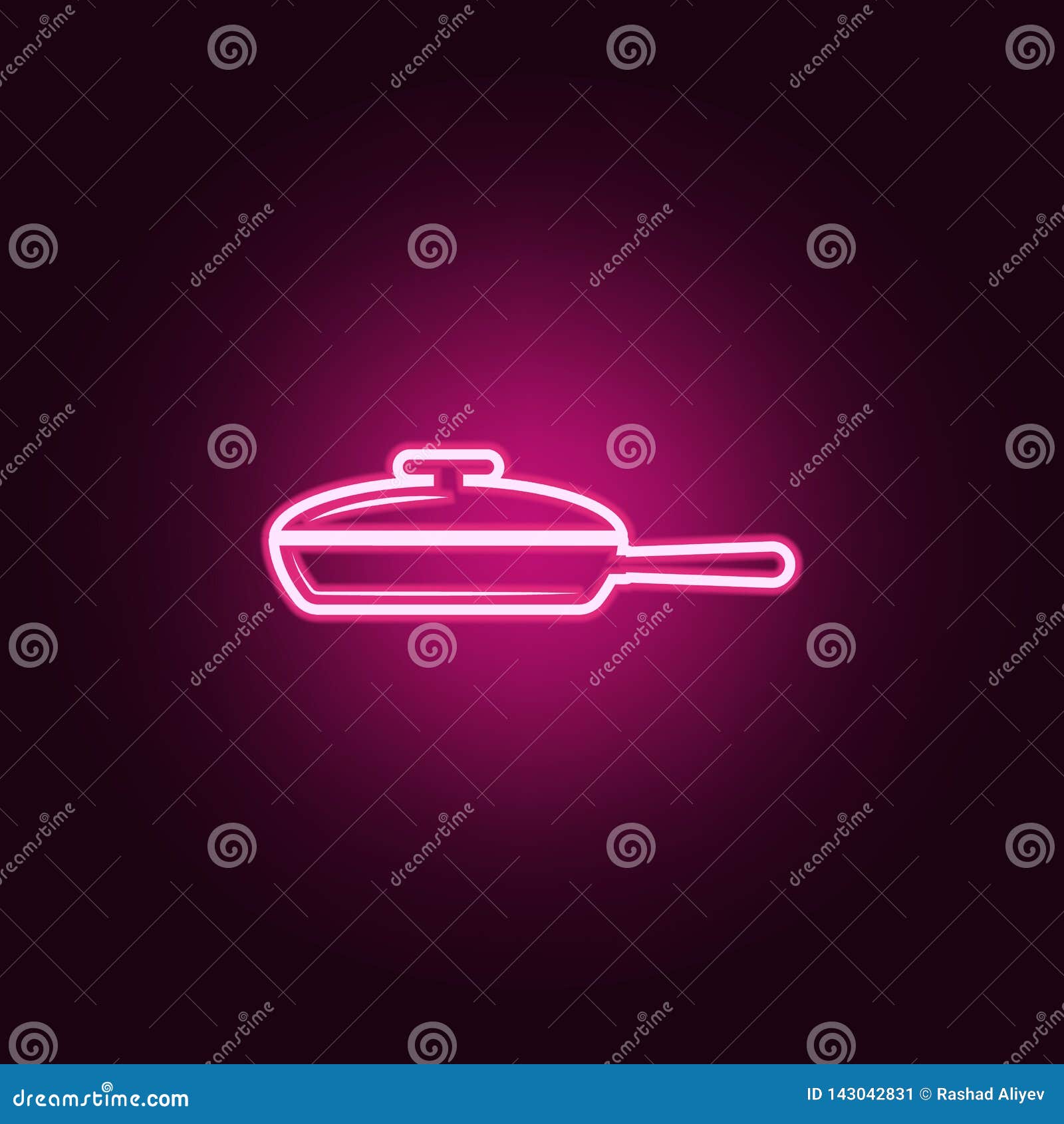 Frying Pan Neon Sign. Wok With Fire Flame Neon Cartoon Vector ...
