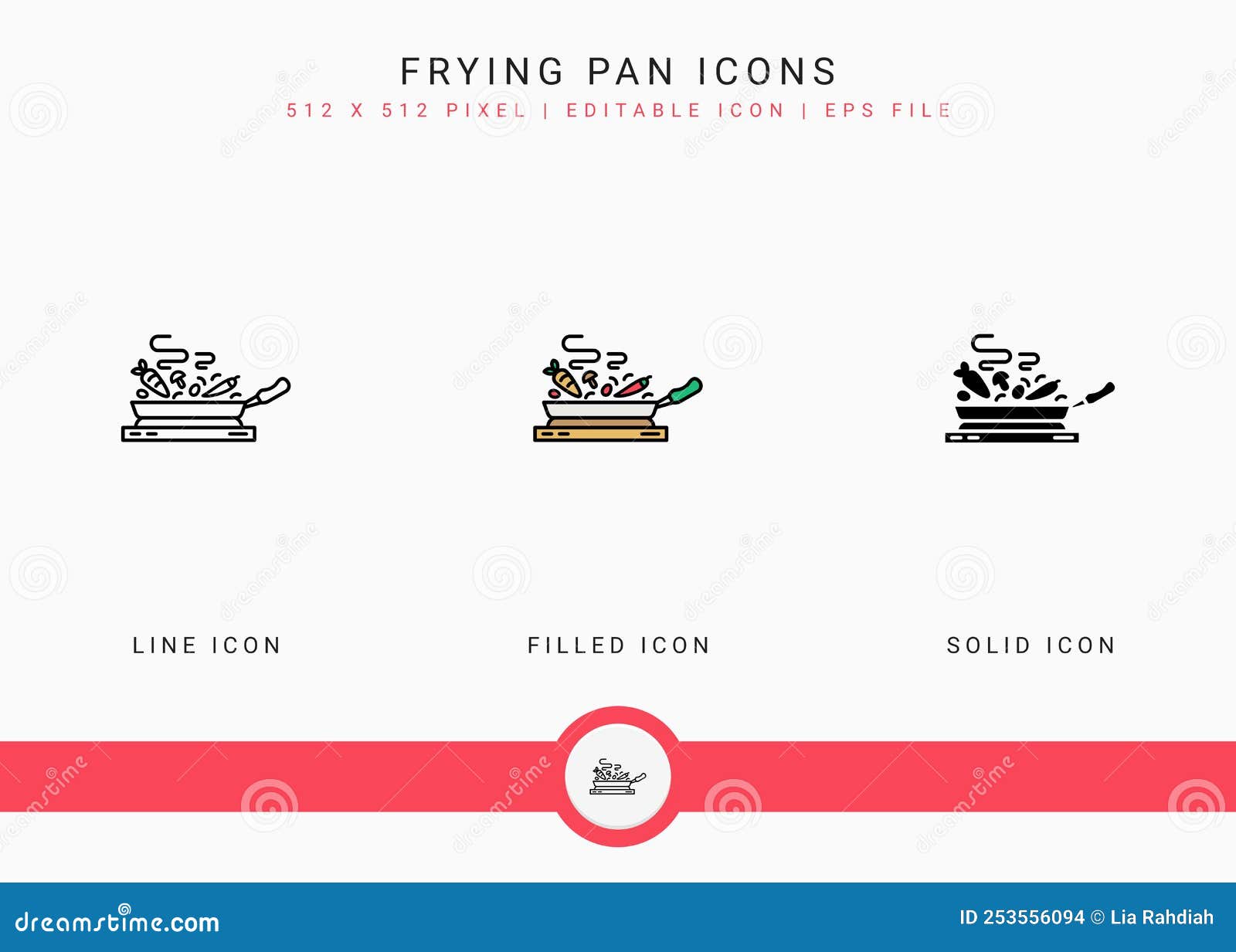 Frying Pan Icons Set Vector Illustration with Solid Icon Line Style ...