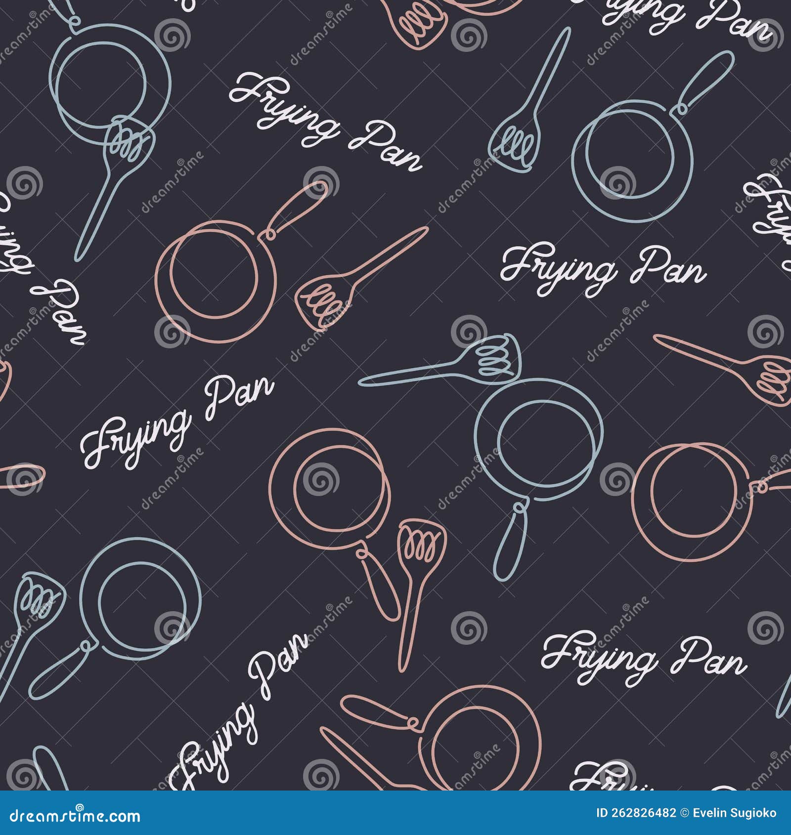 Frying Pan Kitchen Tool Vector Graphic Art Doodle Seamless Pattern ...