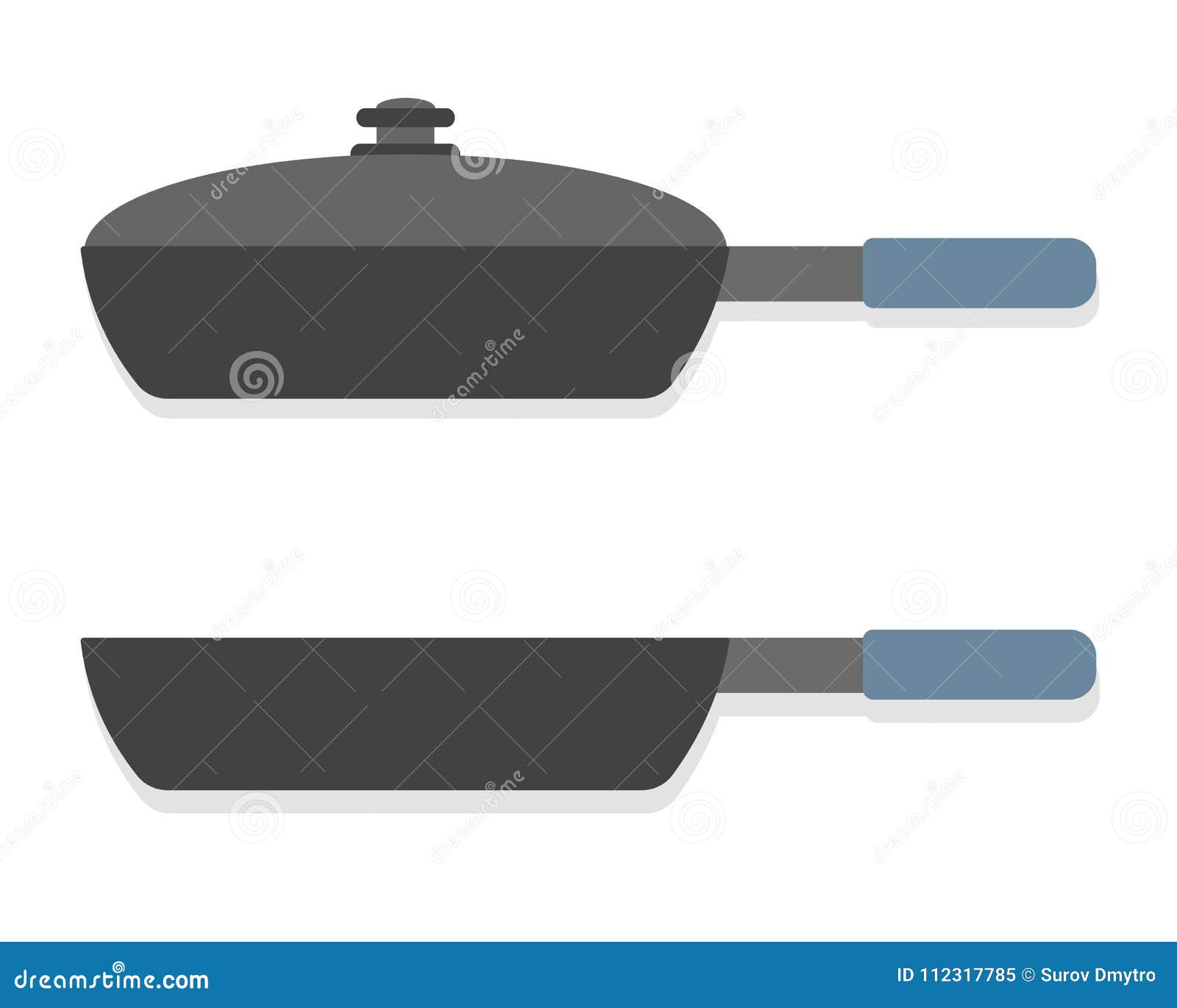 Frying Pan with a Lid in a Front View Stock Illustration - Illustration ...