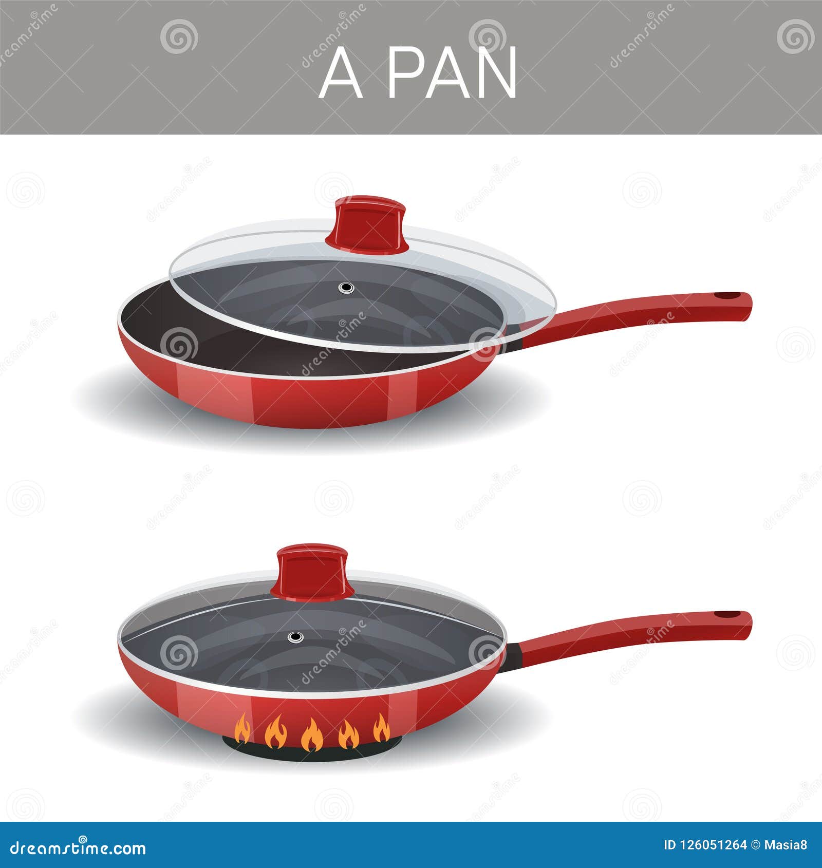 A Frying Pan with an Open and Closed Lid Stock Illustration ...