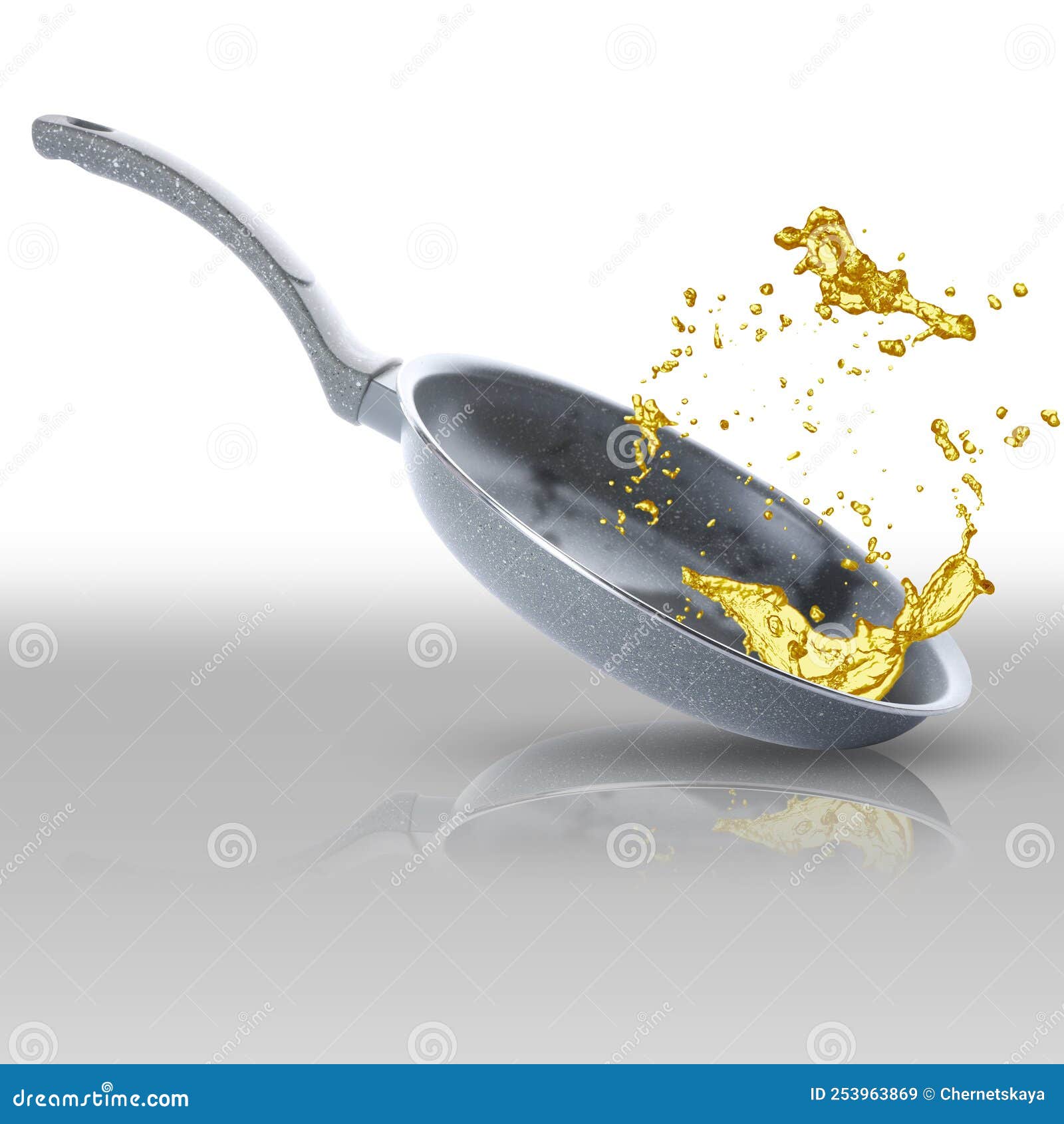 Frying Pan and Splashing Cooking Oil on White Background Stock Image ...
