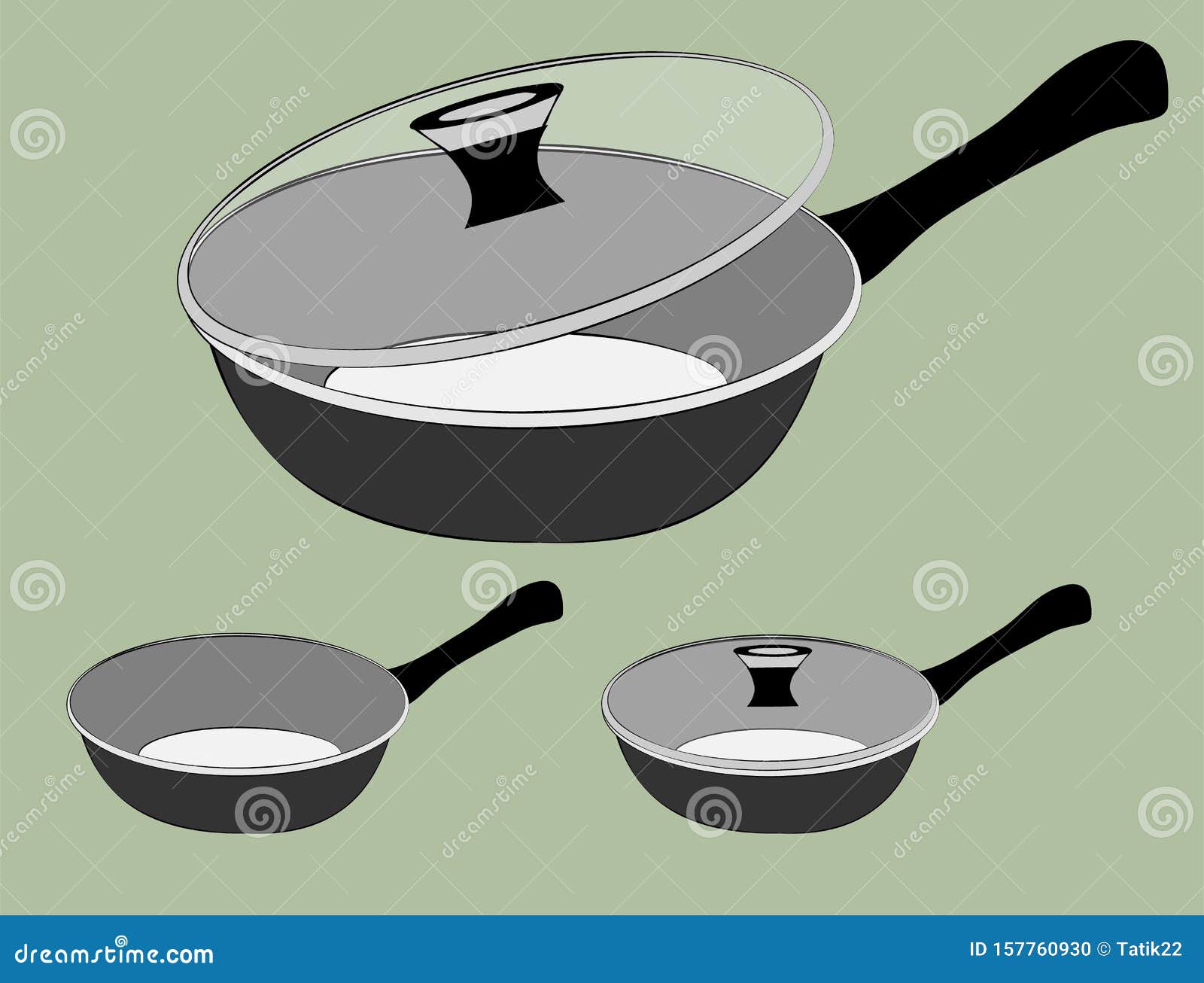 Frying Pan Vector Set stock vector. Illustration of graphic - 157760930