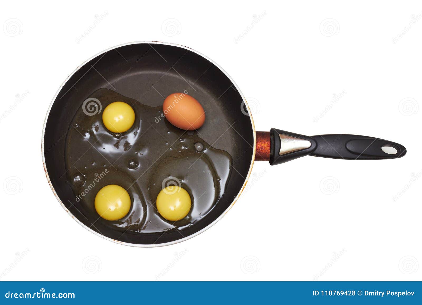 Frying Pan with Yolks and Egg Stock Photo - Image of isolated, yellow ...