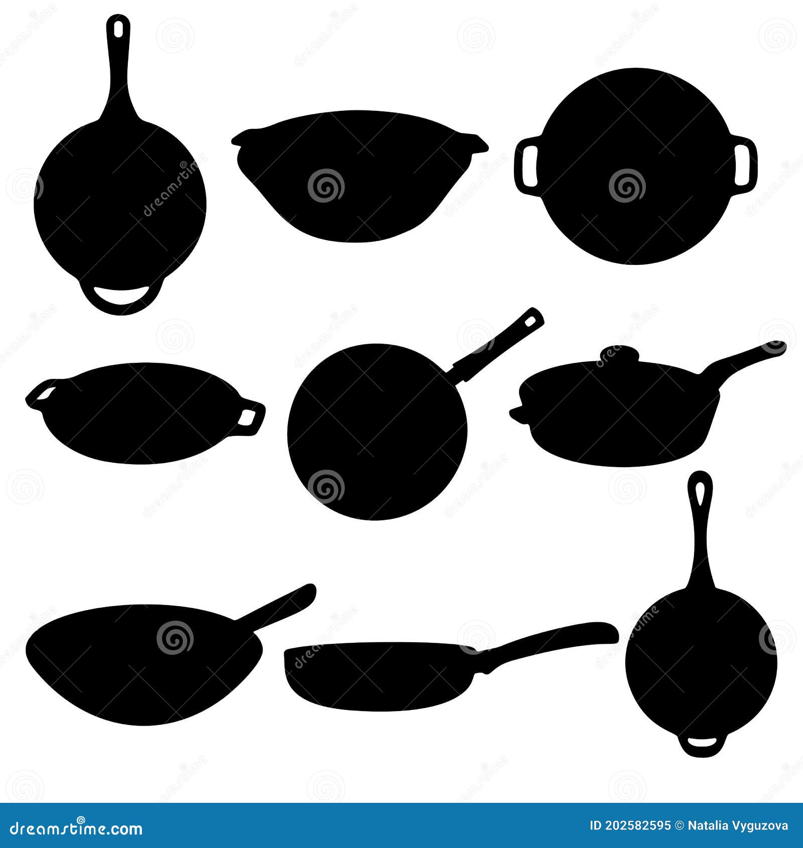 Frying Pans (side And Top View) Isolated On A White Background. Color ...