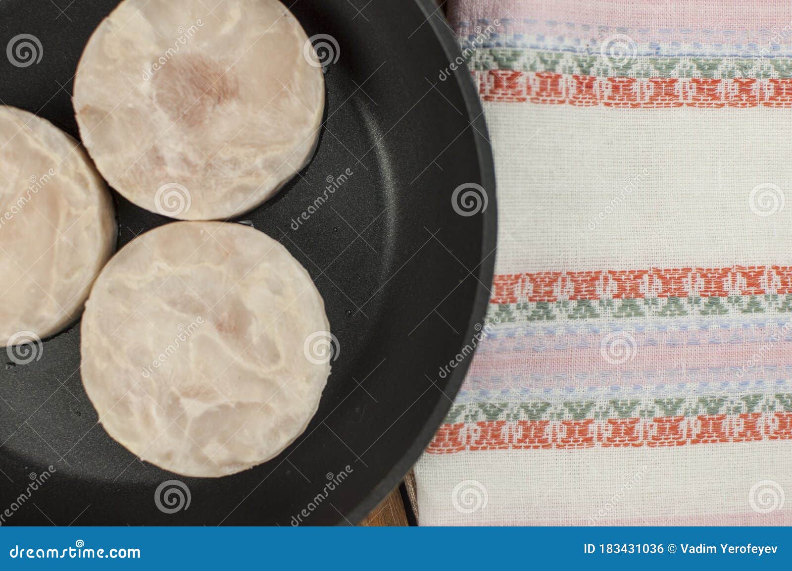 Frying Raw Fish Cutlet in Oil in a Pan, Top View Stock Photo - Image of ...