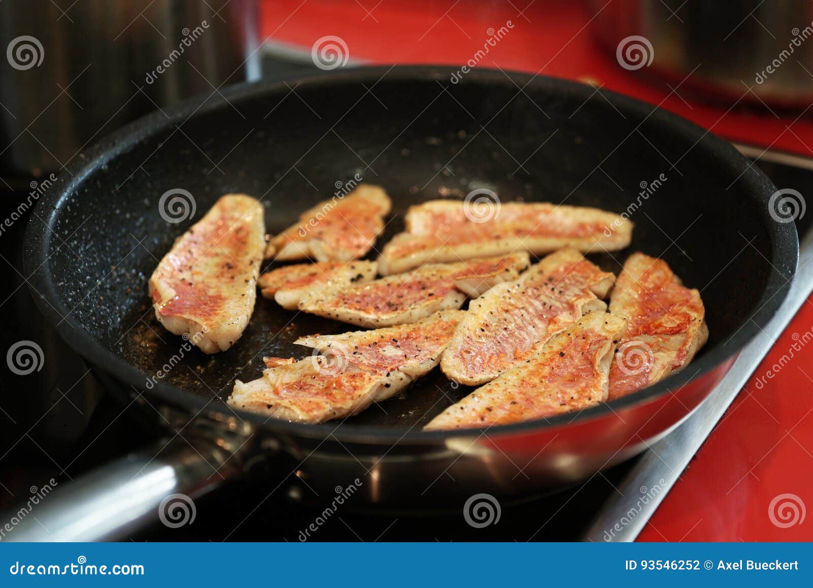 Frying Red Mullet Fish Fillets Stock Photo - Image of fillet, kitchen ...