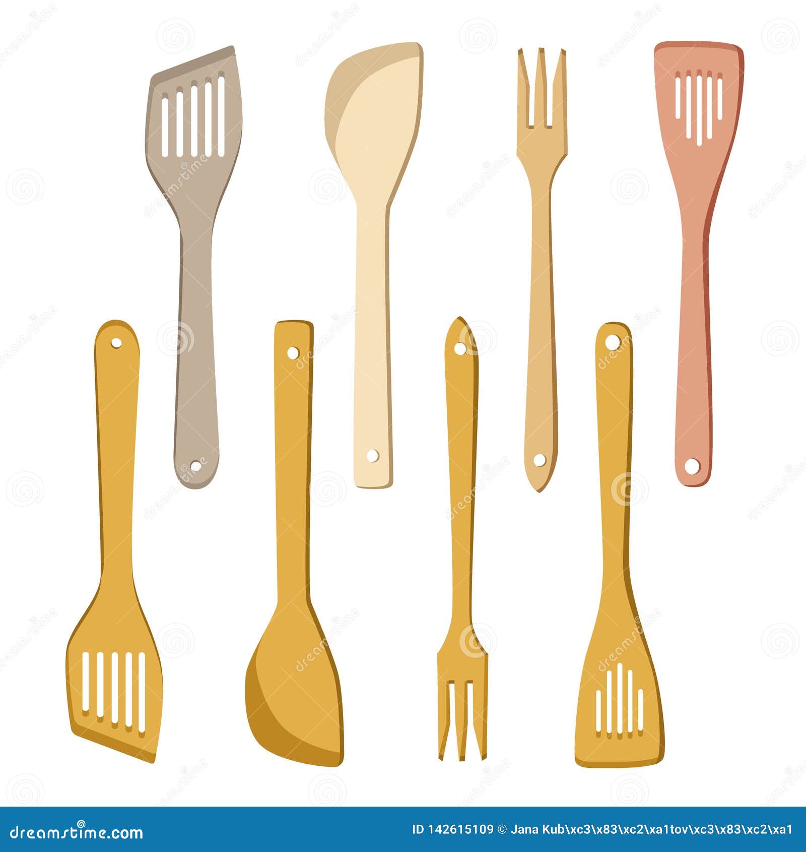 Frying tools set stock vector. Illustration of wooden - 142615109