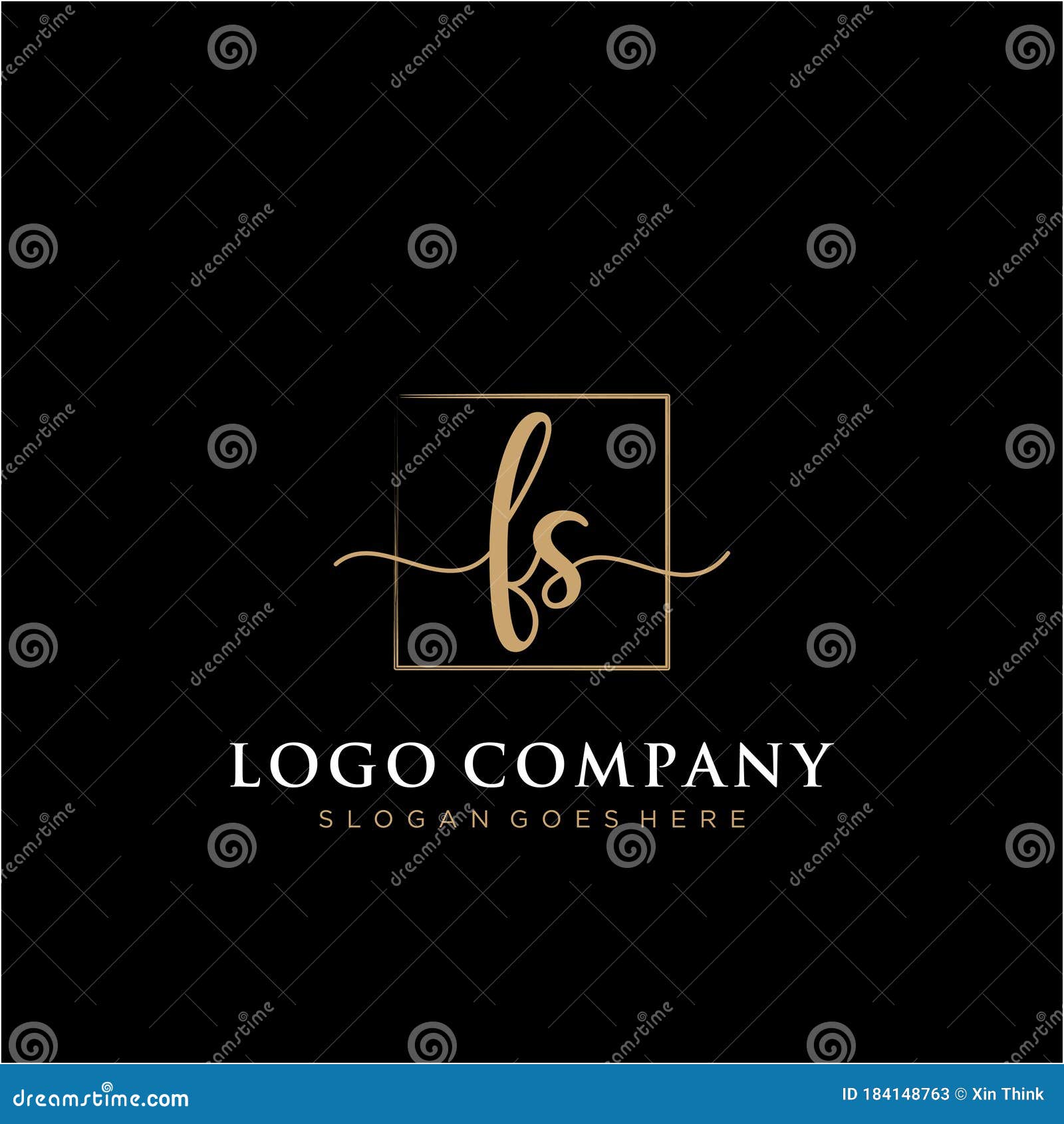 FS Initial Handwriting Logo with Rectangle Template Vector Stock Vector ...