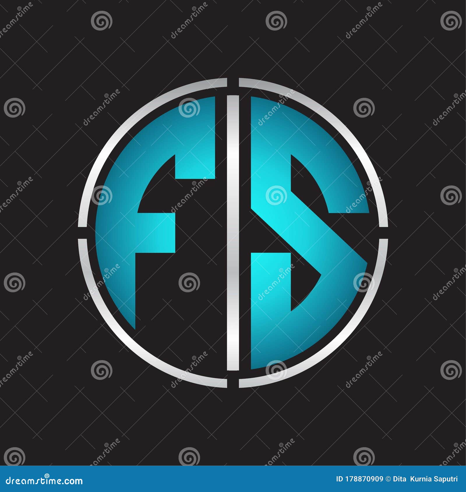 FS Logo Initial with Circle Line Cut Design Template on Blue Colors ...