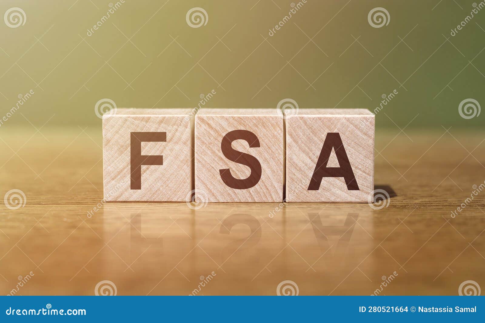 FSA - an Abbreviation of Wooden Blocks with Letters. Reflection Caption ...