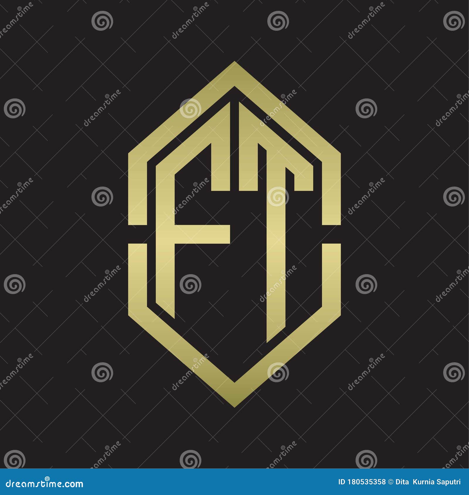 FT Logo Monogram with Hexagon Shape and Outline Slice Style with Gold ...