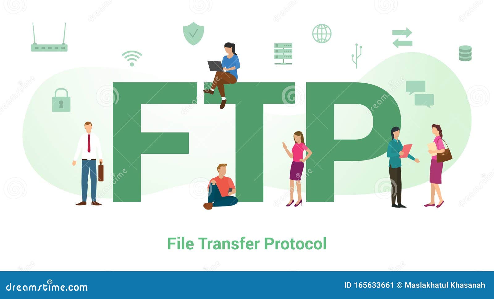 Ftp File Transfer Protocol Concept with Big Word or Text and Team ...