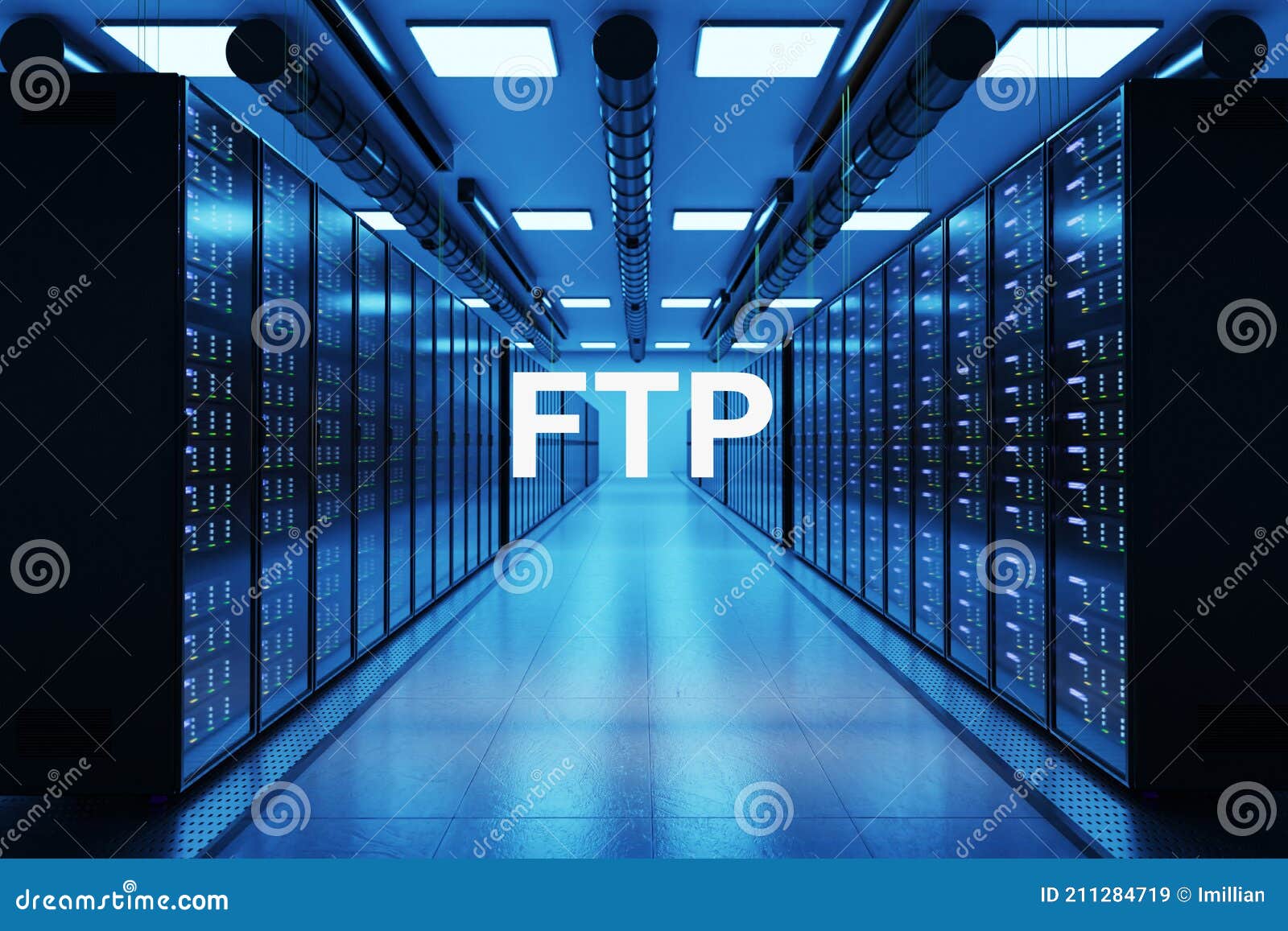 Ftp Logo in Large Modern Data Center with Multiple Rows of Network ...