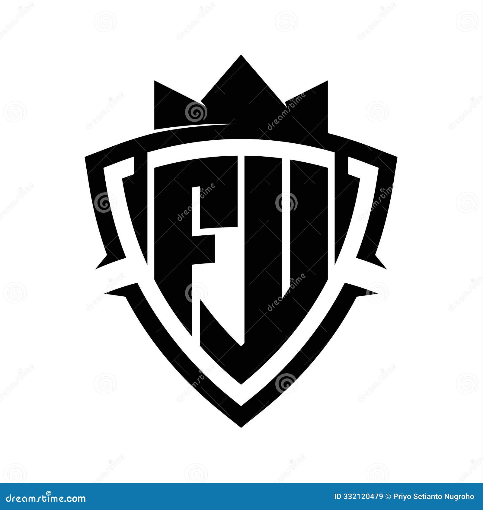 FU Letter Bold Monogram Triangle Curve Shield Shape with Crown Black ...
